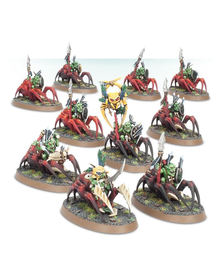 Age of Sigmar :: Grot Spider Riders (10шт+подставки) (3 литника) [AoS]